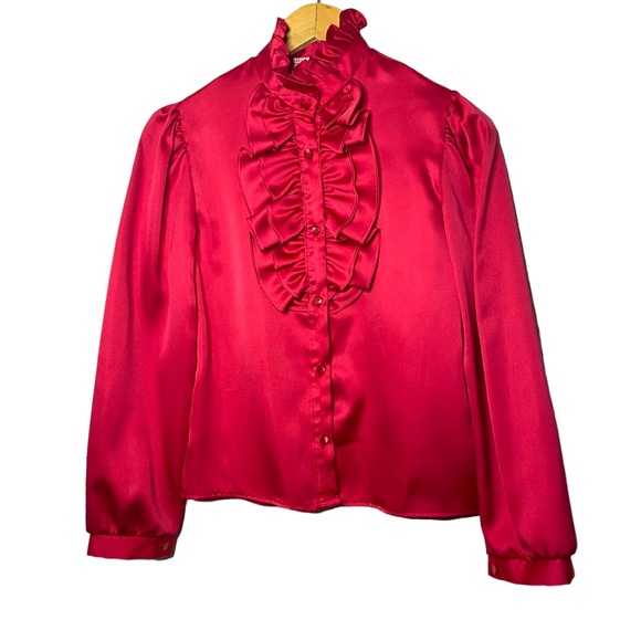 Vintage | Tops | Vintage Ruffled Red Satin Blouse | Poshmark